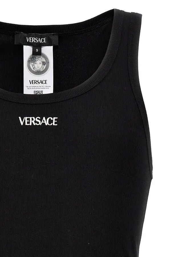 Versace Logo-embroidered Ribbed Tank Top - No