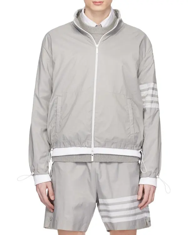 Thom Browne 4-bar Zipped Ripstop Jacket - Light Gray