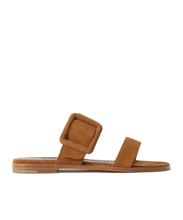 Manolo Blahnik Tituba Buckle Suede Sandals - Tan