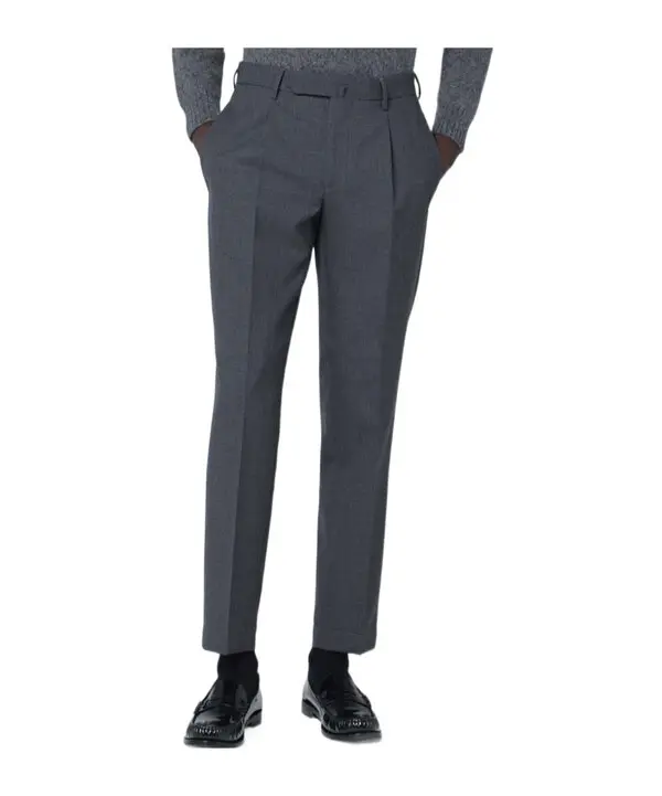 SANTANIELLO Belt Loops Pleated Trousers - Grey