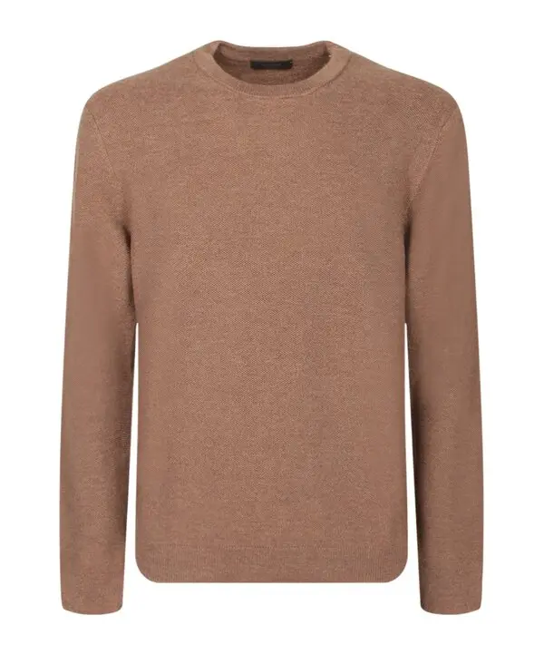 ZANONE Textured Knit Crew Neck Long Sleeve Sweater - Beige