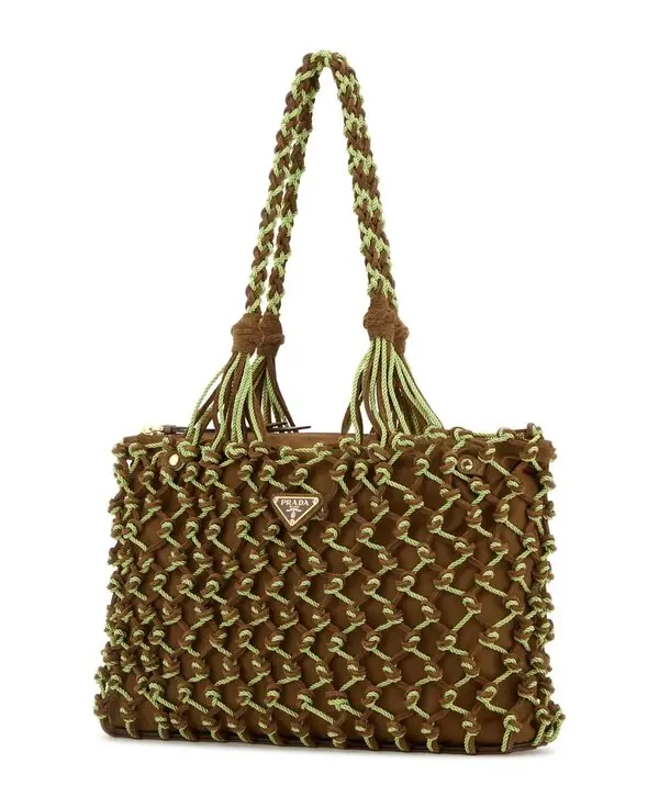 Prada Macramé Logo Plaque Tote Bag
