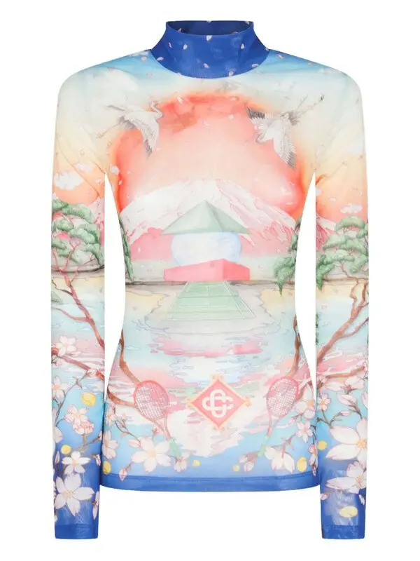 Casablanca Long-sleeved High-neck Graphic Print Top - Multicolor