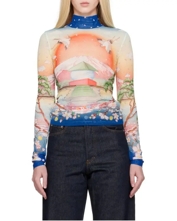Casablanca Long-sleeved High-neck Graphic Print Top