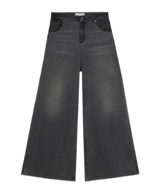 Blumarine Wide-leg Jeans With Lace Details - Grey
