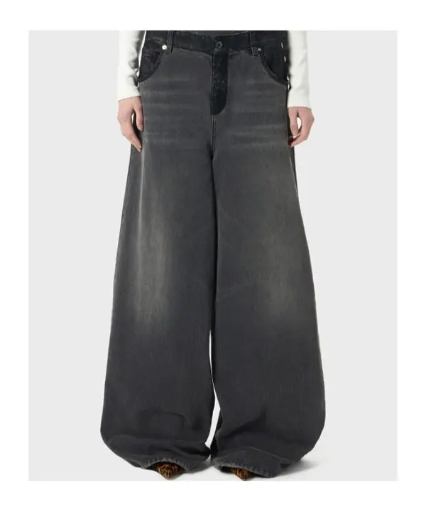 Blumarine Wide-leg Jeans With Lace Details - Grey