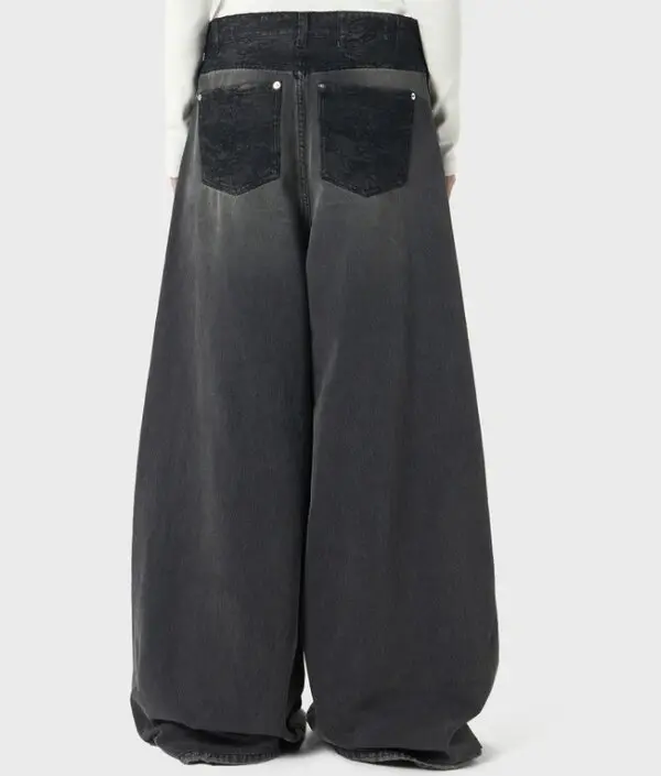 Blumarine Wide-leg Jeans With Lace Details - Grey