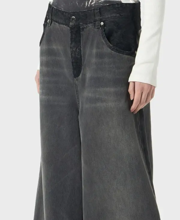 Blumarine Wide-leg Jeans With Lace Details - Grey