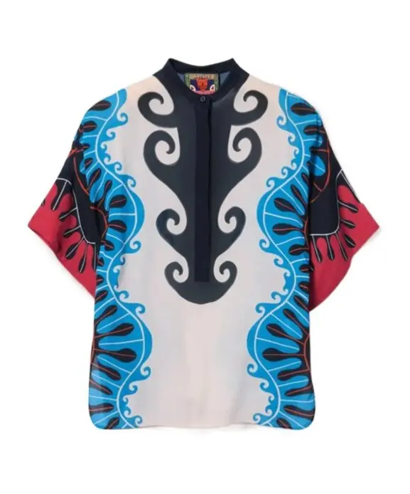 La DoubleJ Estelle Printed Short Sleeve Blouse - White