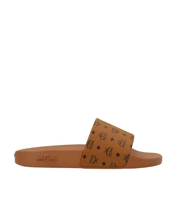 Mcm Monogram Printed Slip-on Slides - Brown