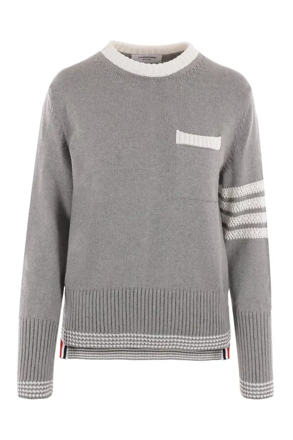 Thom Browne 4-bar Striped Crewneck Knitted Jumper - Light Gray
