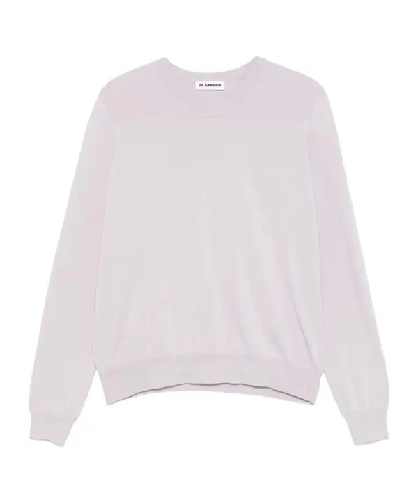 JIL SANDER Crew Neck Long Sleeve Cotton Sweater - White