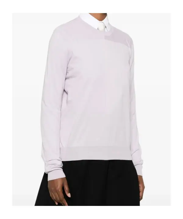 JIL SANDER Crew Neck Long Sleeve Cotton Sweater - White