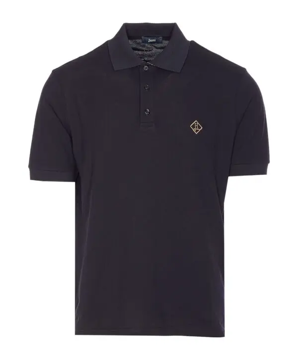 Herno Logo Embroidered Basic Polo Shirt - Black