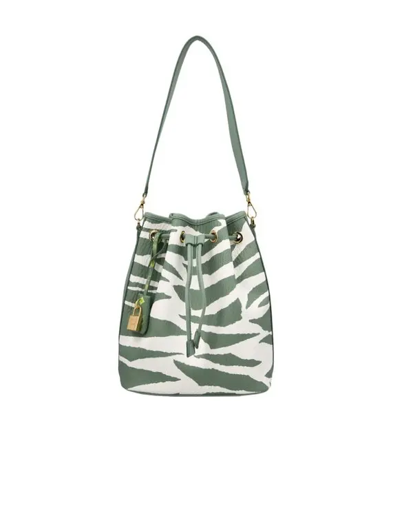 Mcm Dessau Zebra Printed Medium Bucket Bag - Green