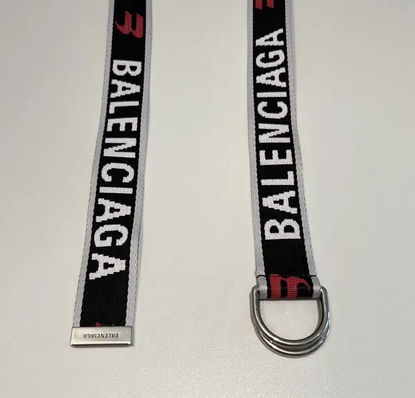 Balenciaga D Ring Logo Jacquard Belt - Black