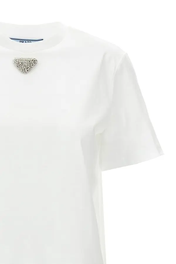 Prada Embellished Triangle Logo Crewneck T-shirt