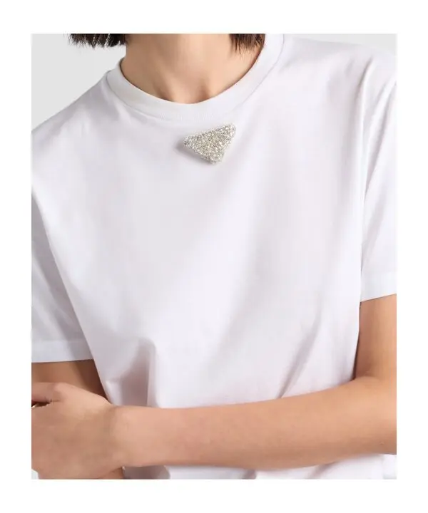 Prada Embellished Triangle Logo Crewneck T-shirt