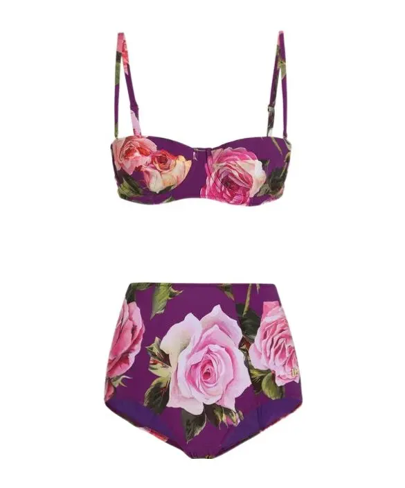 Dolce & Gabbana Rose-print Balconette Bikini Set - Multicolor