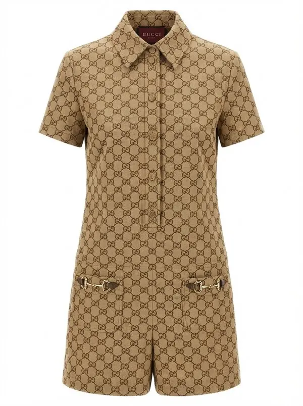 Gucci Original Gg Monogram Short Sleeve Jumpsuit - Brown