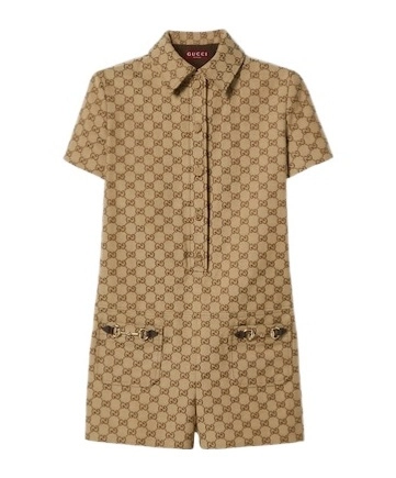 Gucci Monogrammed Short Sleeve Jumpsuit - Brown