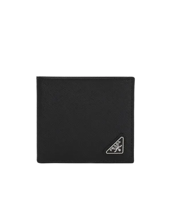 Prada Logo Plaque Bifold Wallet - Black