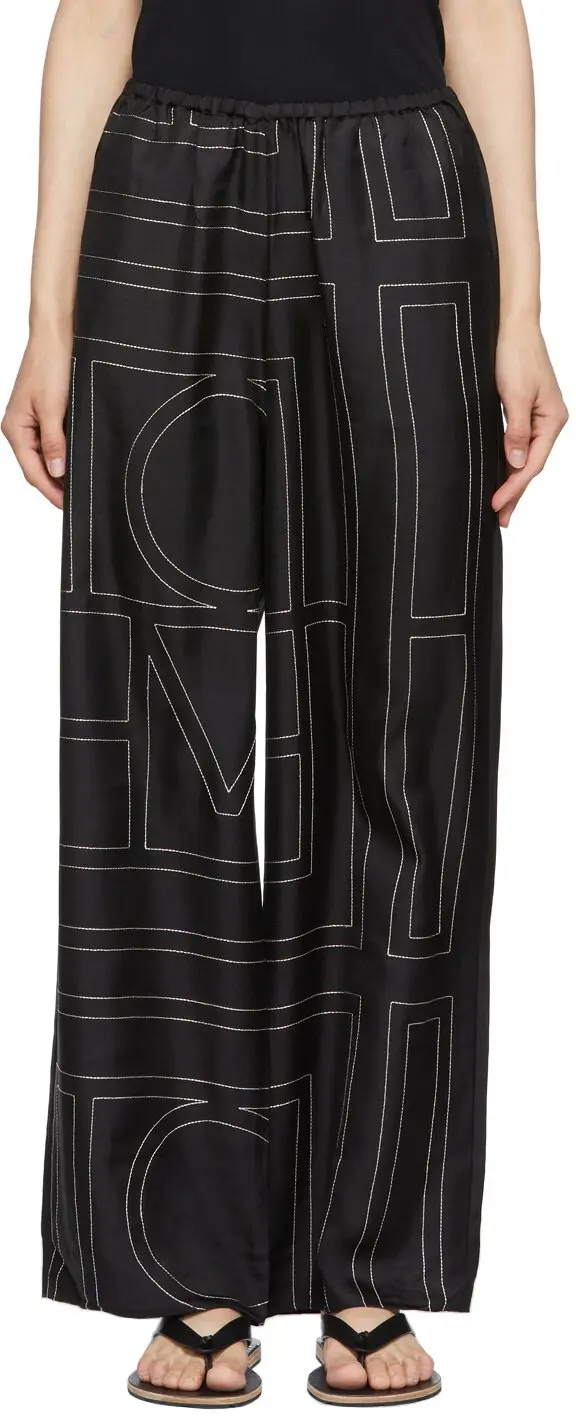 TOTEME Monogram Patterned Wide-leg Silk Pajama Pants - Black