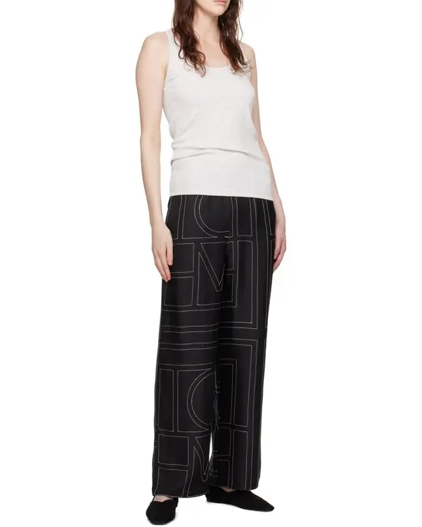 TOTEME Monogram Patterned Wide-leg Silk Pajama Pants - Black