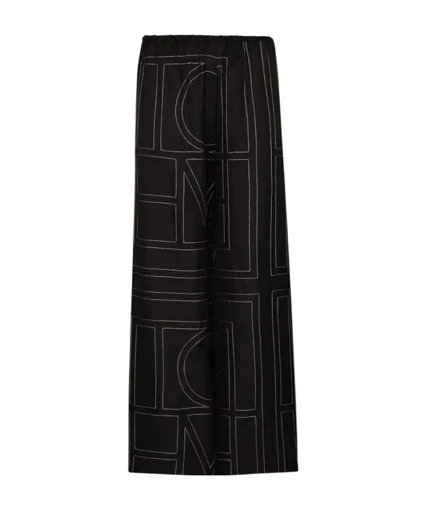 TOTEME Monogram Patterned Wide-leg Silk Pajama Pants - Black