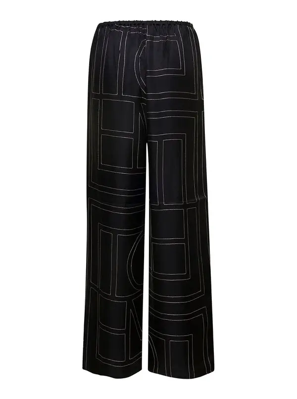 TOTEME Monogram Patterned Wide-leg Silk Pajama Pants - Black