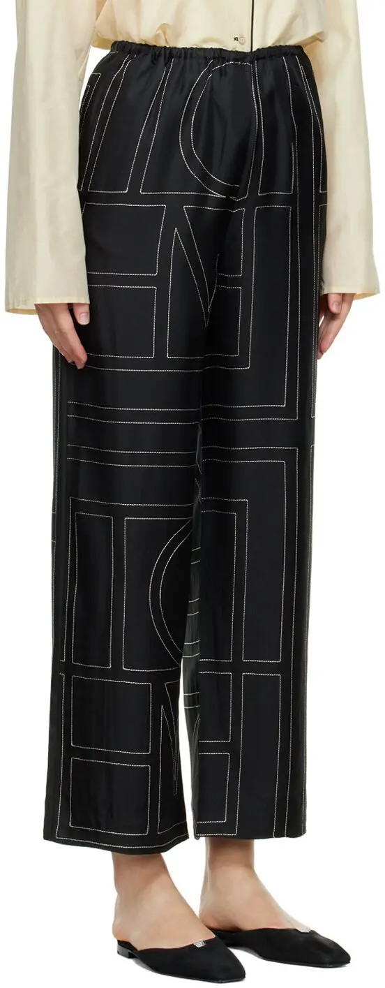 TOTEME Monogram Patterned Wide-leg Silk Pajama Pants - Black