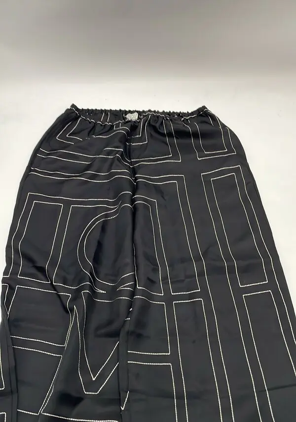 TOTEME Monogram Patterned Wide-leg Silk Pajama Pants - Black
