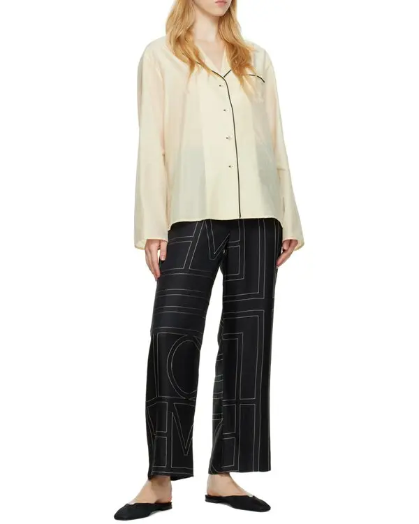 TOTEME Monogram Patterned Wide-leg Silk Pajama Pants - Black