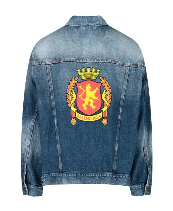 Balenciaga Logo Print Denim Jacket - Blue