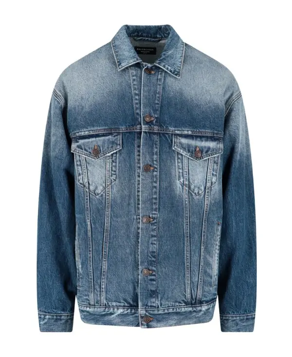 Balenciaga Logo Print Denim Jacket - Blue