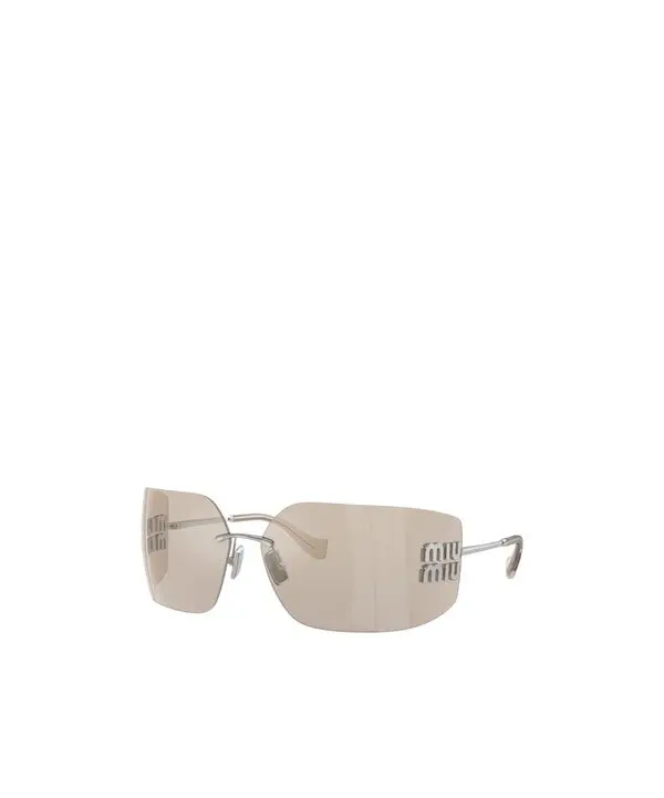 Miu Miu Rimless Wraparound Sunglasses With Logo Detail - Silver