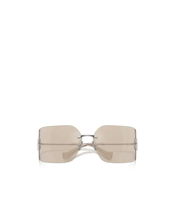 Miu Miu Rimless Wraparound Sunglasses With Logo Detail - Silver