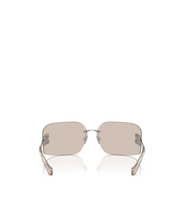 Miu Miu Rimless Wraparound Sunglasses With Logo Detail - Silver