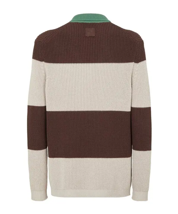 Fendi Crest Embroidered Striped Knitted Polo Shirt - Brown