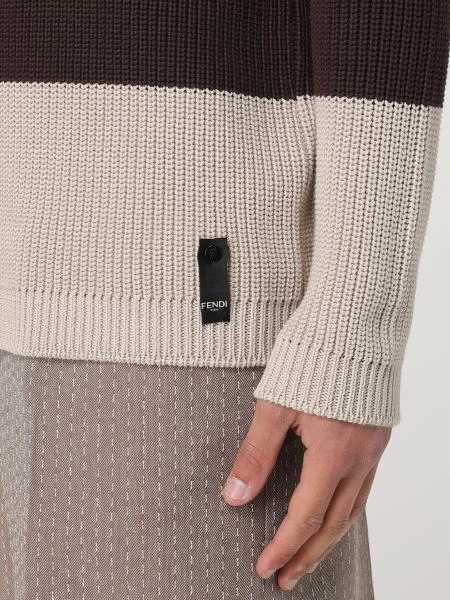 Fendi Crest Embroidered Striped Knitted Polo Shirt - Brown