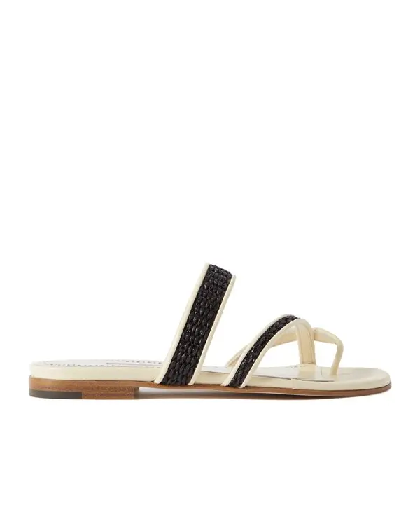 Manolo Blahnik Susara Raffia And Leather Sandals - Nude