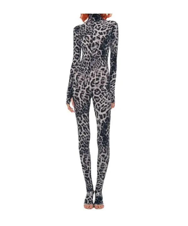Norma Kamali Long Sleeve Turtle Neck Catsuit With Footies - Animal