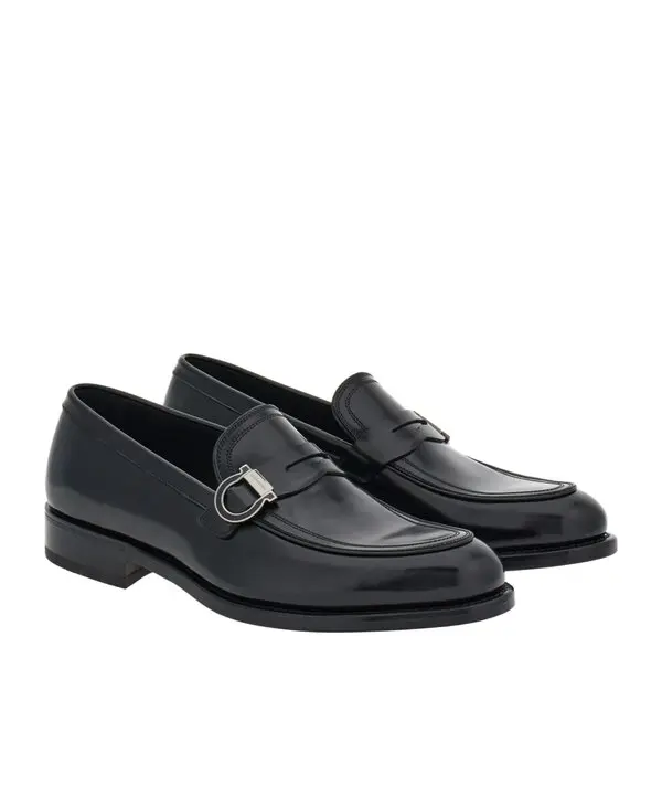 FERRAGAMO Gancini Ornament Loafers - Black