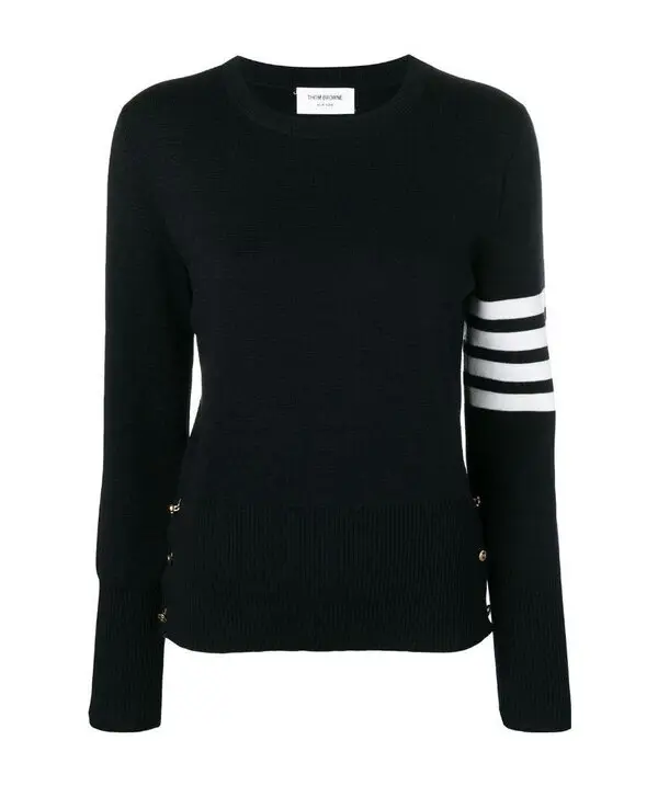 Thom Browne Four-bar Crewneck Knit Sweater - Navy Blue