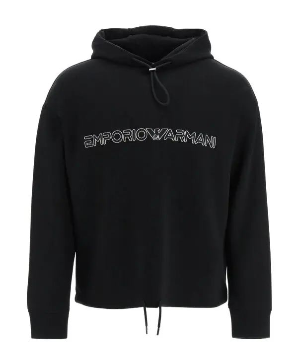 Emporio Armani Embroidered-logo Pullover Hoodie - Black