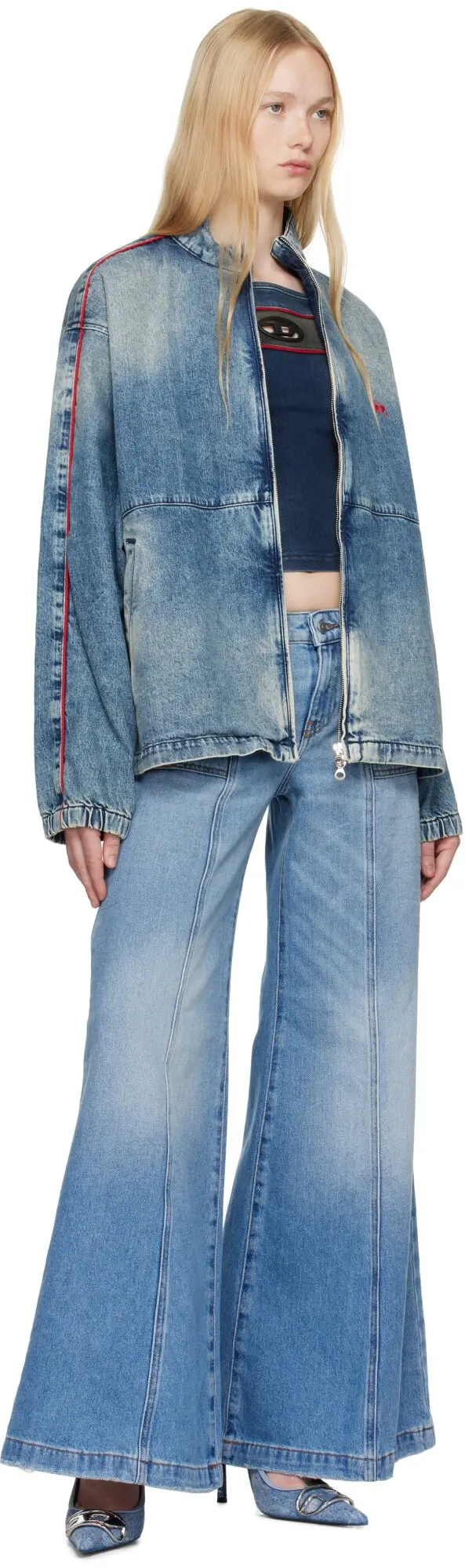 DIESEL® Embroidered Logo Zip-up Jacket - Denim
