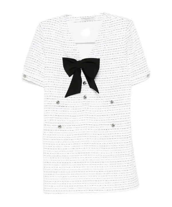 Alessandra Rich Sequin Tweed Mini Dress With Bow Detail - White