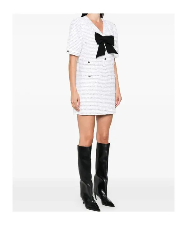 Alessandra Rich Sequin Tweed Mini Dress With Bow Detail