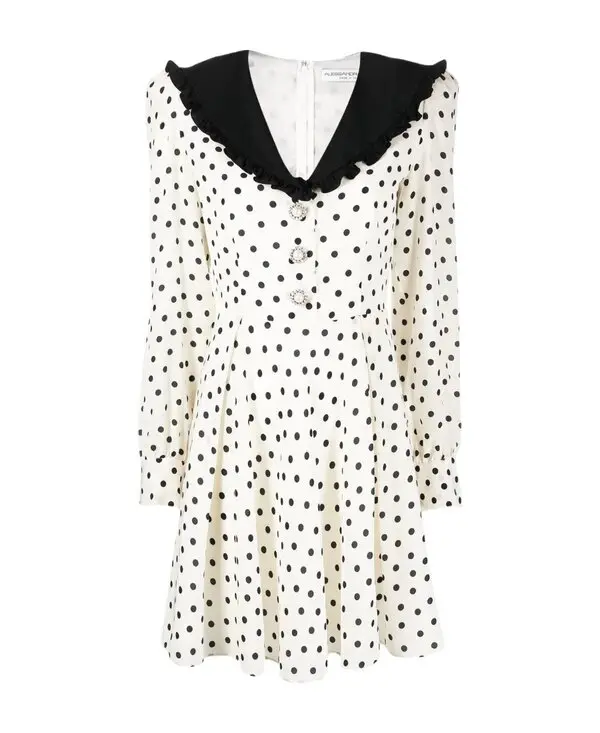 Alessandra Rich Polka Dot Print V-neck Long Sleeve Dress - White