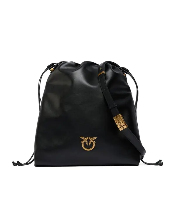 Pinko Leather Drawstring Shoulder Bag - Black